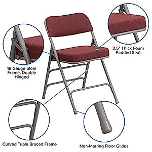 Flash Furniture HERCULES Series Premium Curved Triple Braced & Double Hinged Burgundy Fabric Metal Folding Chair