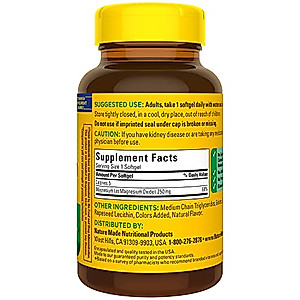 Nature Made Magnesium 250 mg, Dietary Supplement for Muscle, Heart, Bone and Nerve Support, 90 Softgels, 90 Day Supply