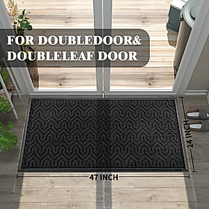 Yimobra Front Door Mat Outside Entrance, 47x24 Waterproof Outdoor Indoor Welcome Mat, Heavy Duty Doormat, Low Profile, Non Slip Garge Porch Entryway Mat, Easy Clean, Black
