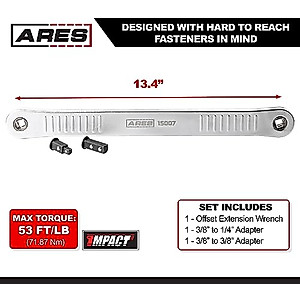 ARES 15007 - Offset Extension Wrench - Includes 1/4-Inch & 3/8-Inch Square Drive Adapters - 0 Degree Swing Arc for Access to Confined Fasteners - For Use with Impact & Pneumatic Wrenches