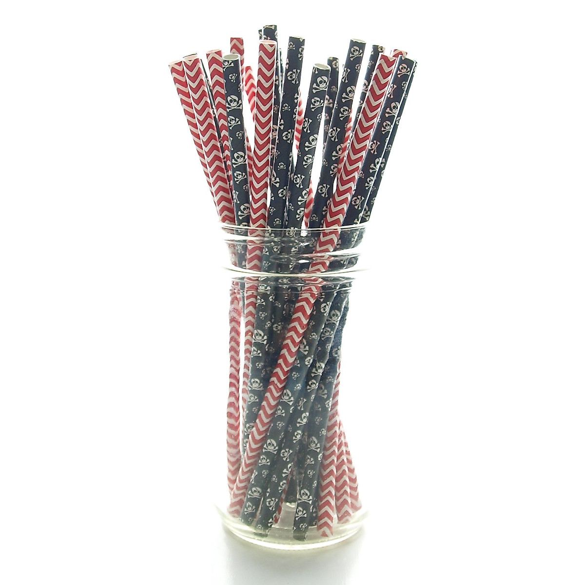 Pirate Party Straws, Skull & Crossbones Skeleton Straws (50 Pack) - Black & Red Halloween Pirate Birthday Party Supplies & Table Decorations, Halloween Paper Straws