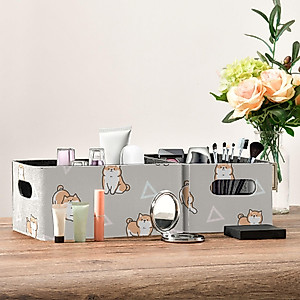 Doterii Cute Cartoon Shiba Inu Dog Felt Storage Baskets 2 Pcs Storage Bin Small Foldable Organizer Bins for Office Closet