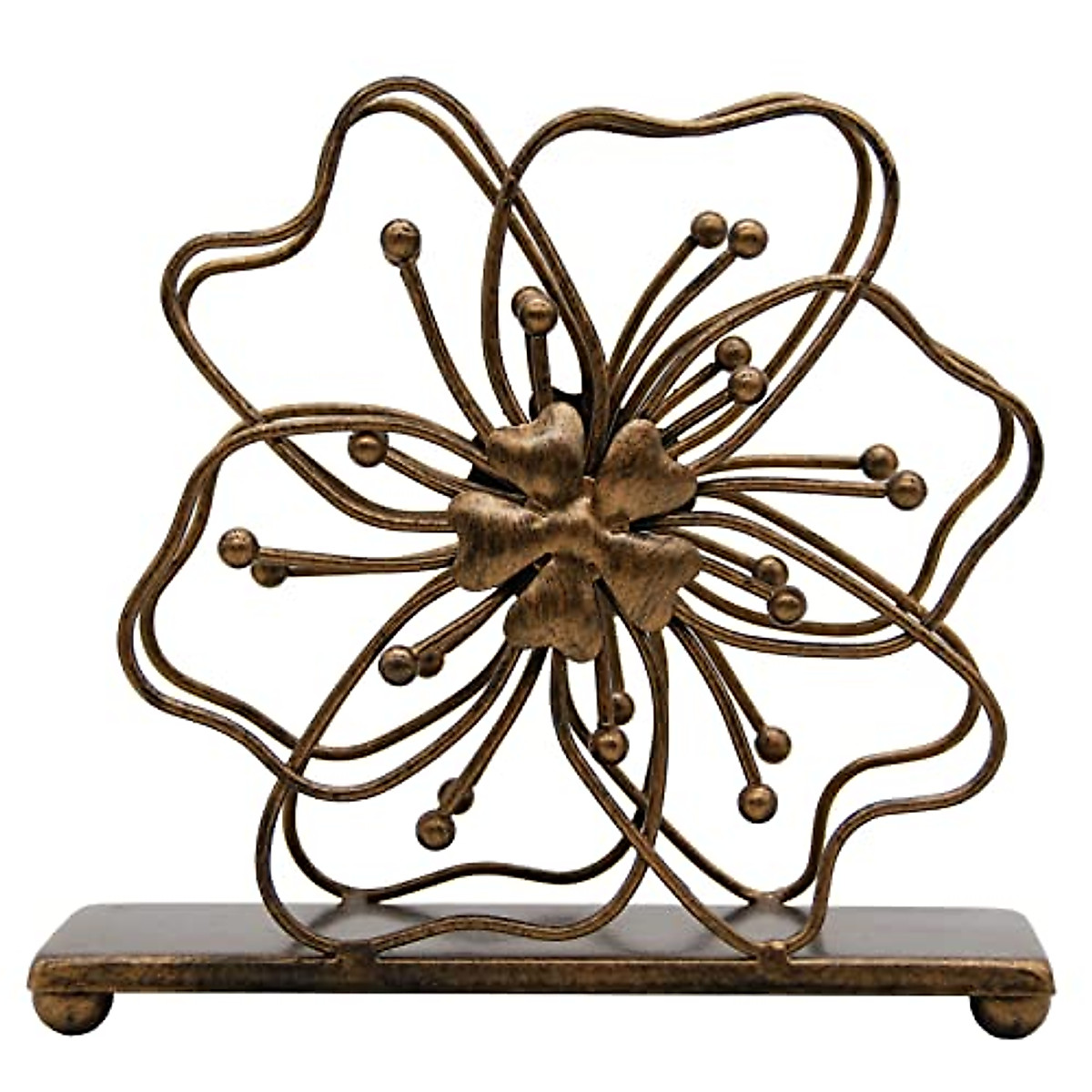 OwlGift Flower Style Napkin Holder, Freestanding Tissue Dispenser, Dining Table Napkin Storage for Home Kitchen Restaurant Picnic Party Wedding Housewarming – Bronze