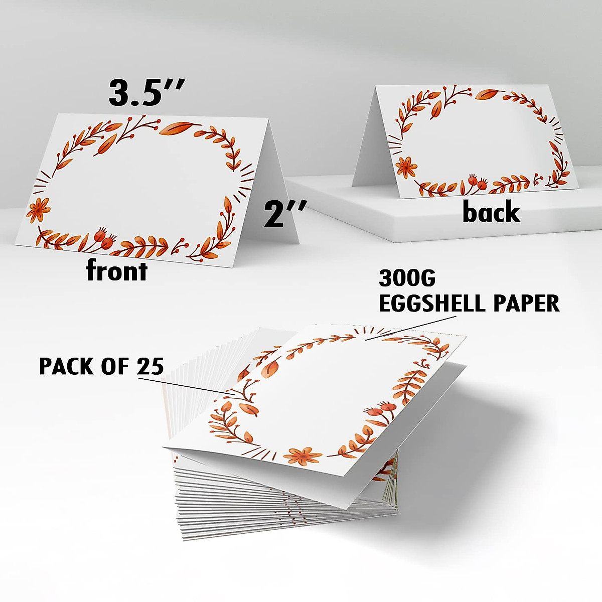 25 Thanksgiving Day Place Cards Tent Cards Seating (3.5 x 2 in), Fall Leaves Table Name Cards for Thanksgiving Party, Food Labels, Dinner Parties, Banquets, Baby Shower / YJZW008J