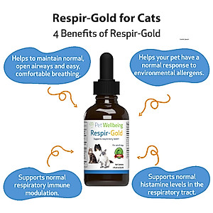Pet Wellbeing Respir-Gold for Cats - Supports Healthy Breathing, Open Airways, Respiratory Support, Black Cumin, Horehound, Grindelia - Veterinarian-Formulated Herbal Supplement 2 oz (59 ml)