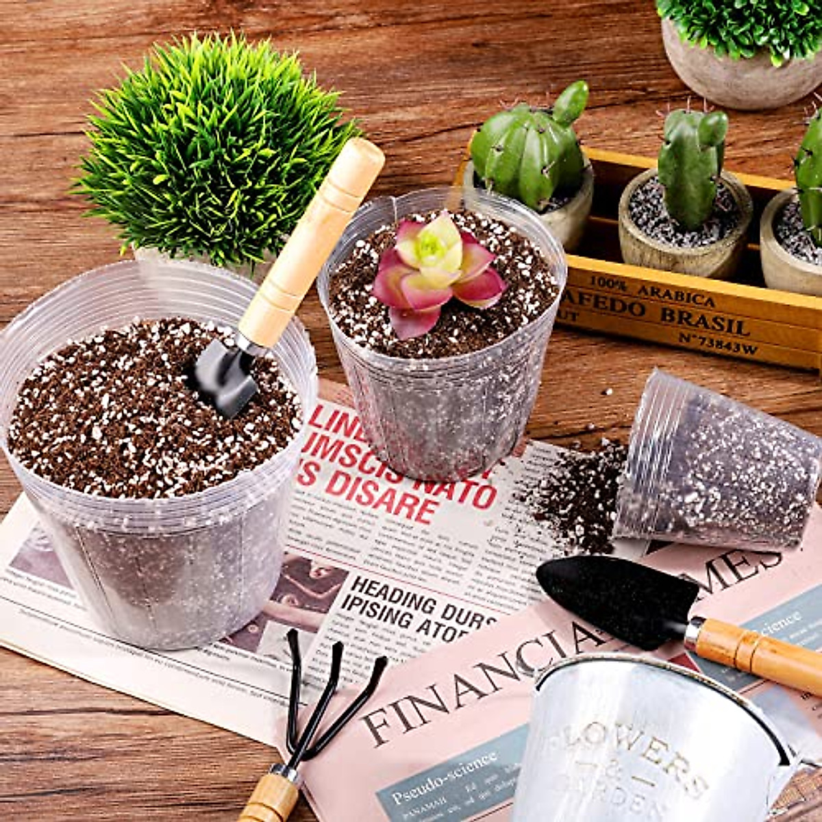 ELCOHO 30 Pack Plants Nursery Pot Soft Clear Plastic Planter 6.7/6/5/4/3 Inch Seed Starting Pots Flower Plant Pots with Drainage Hole Plant Container with 30 Labels for Seedlings Succulent Vegetable