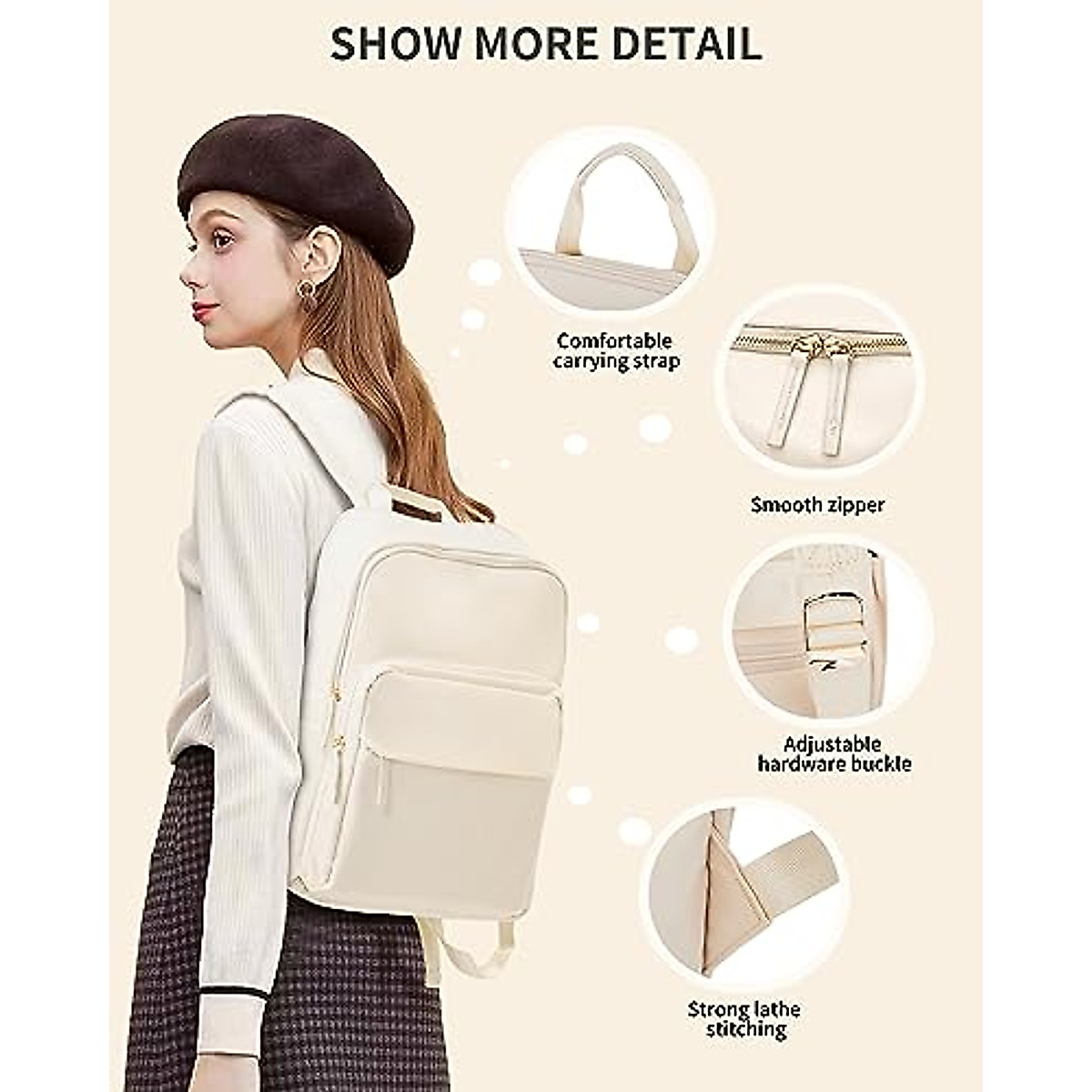 Laptop Backpack Women Teacher Backpack Work Computer Backpack with Laptop Compartment College Waterproof Anti Theft Backpack Casual Daypack Business Travel Backpack for Women Carry On Bag Beige
