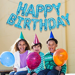 Accevo Blue Happy Birthday Banner,16 Inch Star Pattern Birthday Balloons Foil Letters Balloon Happy Birthday Sign for Kids, Child, Adults, Boys & Girls Birthday Party Decorations Birthday Banner