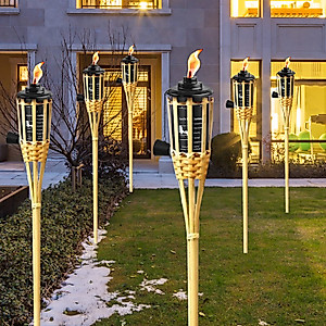 ZSZMFH 16oz Torch Canisters, 6 Pack Bamboo Torch Refillable Replacement Canister, Outdoor Citronella Fuel Torch Canister with Wicks and Covers,for Luau Party, DIY Garden Decor.