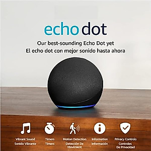 Echo Dot (5th Gen, 2022 release) | International Version with US Power Adaptor | Smart speaker with Alexa | Charcoal