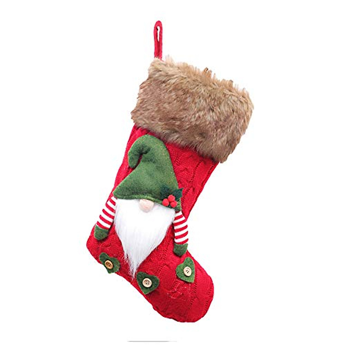 Alipher Christmas Stocking Knitted Gnome Stockings Handmade Hanging Stocking Christmas Tree Pendant Xmas Decoration Gift Bag for Home Décor (Red)