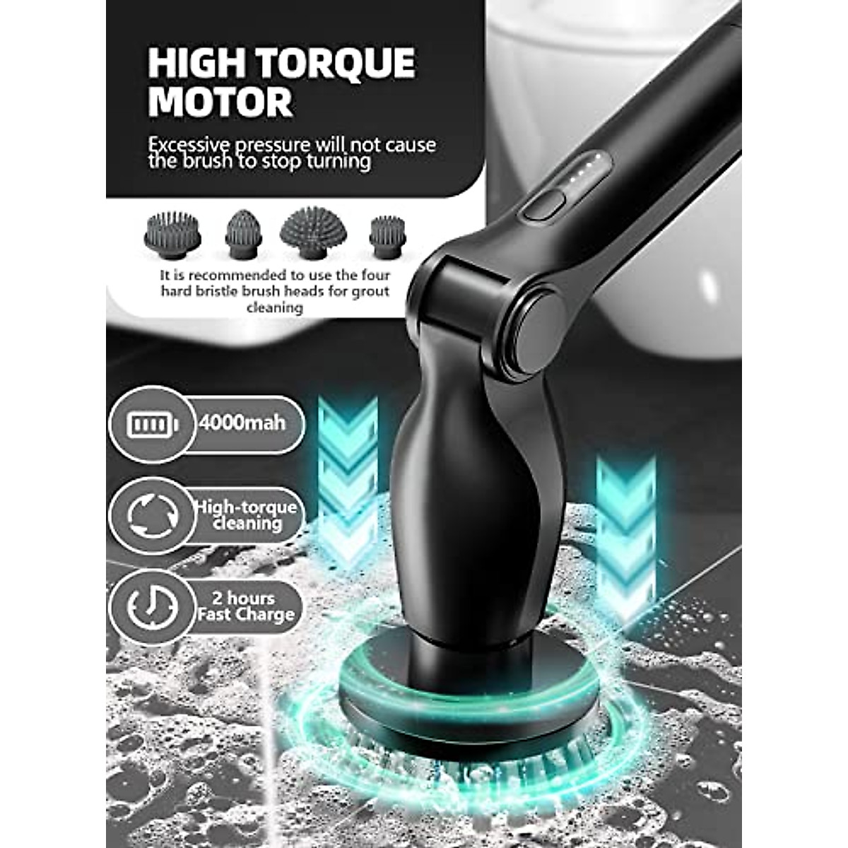 Cordless Electric Spin Scrubber,Electric Shower Cleaning Brush as Household Gifts,Telescoping Long Handled Shower Scrubber,Electric Power Scrubber for Cleaning Bathroom,Bathtub,Floor,Grout,Tile