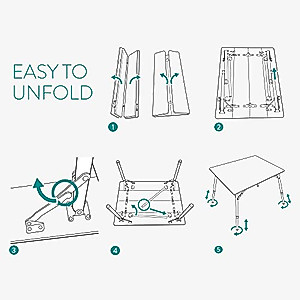 Navaris Portable Folding Bamboo Table - Woden Height Adjustable, Camping Table for Outdoors, Picnics with Telescopic Aluminum Legs