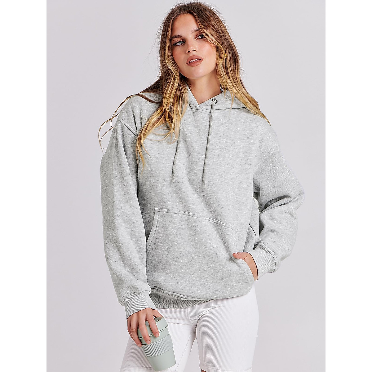 ANRABESS Women's Oversized Fleece Hoodies Basic Pullover Sweatshirt Fall Fashion 2025 Outfits Trendy Y2k Teens Preppy Clothes Heather Gray-L