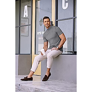 COOFANDY Mens Grey Mock Turtleneck Tops Short Sleeve Knitted T-Shirts Basic Thermal Pullover Sweater X-Large