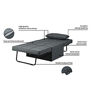 Ainfox Sofa Bed, 4 in-1 Sleeper Chair Bed Multi-Function Folding Convertible Couch Chair Ottoman Bed for Apartment, Small Space (Deep Grey)