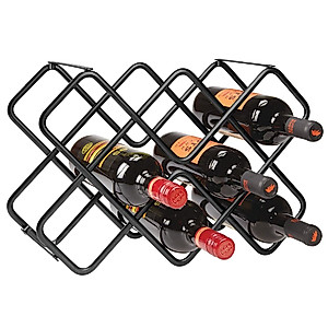 mDesign Metal Free-Standing Wine Rack Storage Organizer for Kitchen Countertops, Pantry, Fridge - Stores Wine, Beer, Pop/Soda, Water Bottles - 3 Levels, Holds 8 Bottles - Black