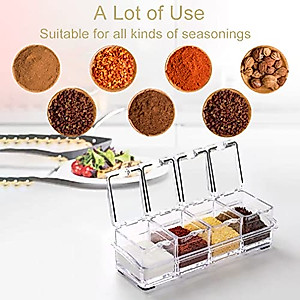 Dfacio Clear Seasoning Containers, Sugar Container Salt Box Condiment Containers with Spoons and Tray, Catering Supplies for Coffee Bar and Hot Cocoa Bar