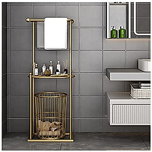 Towel Bar Stand Silver Chrome Plated Metal Free Standing Towel Rack Stand withwith Dirty Clothes Basket Rustproof Stainless Steel,Bedroom, Laundry Room, Blanket Rack (Size:122 * 69 * 45CM,Color:Gold)