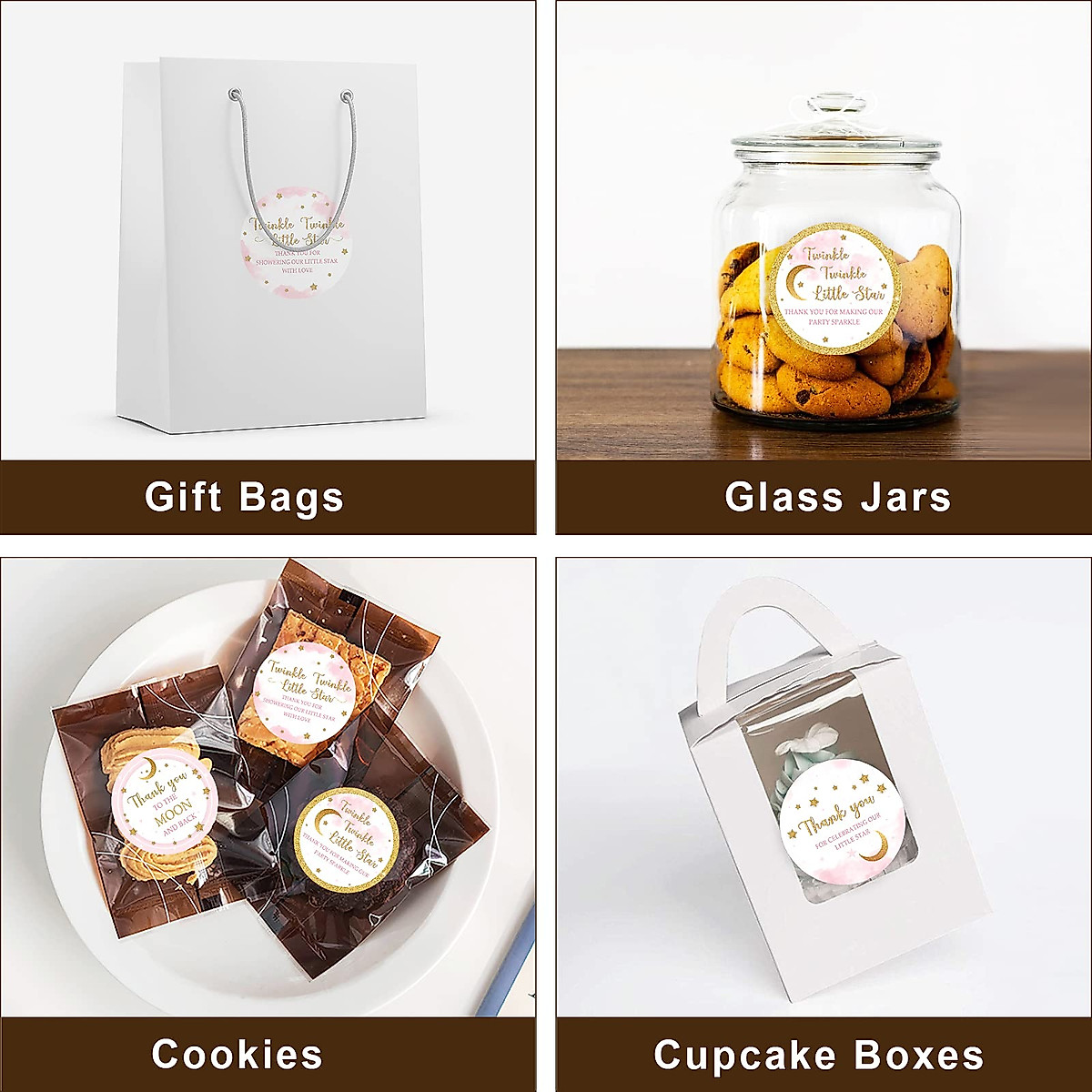 80 Twinkle Twinkle Little Star Stickers, Baby Shower Twinkle Little Star Stickers, Girl Pink Baby Shower Thank You Stickers(2 Inch)