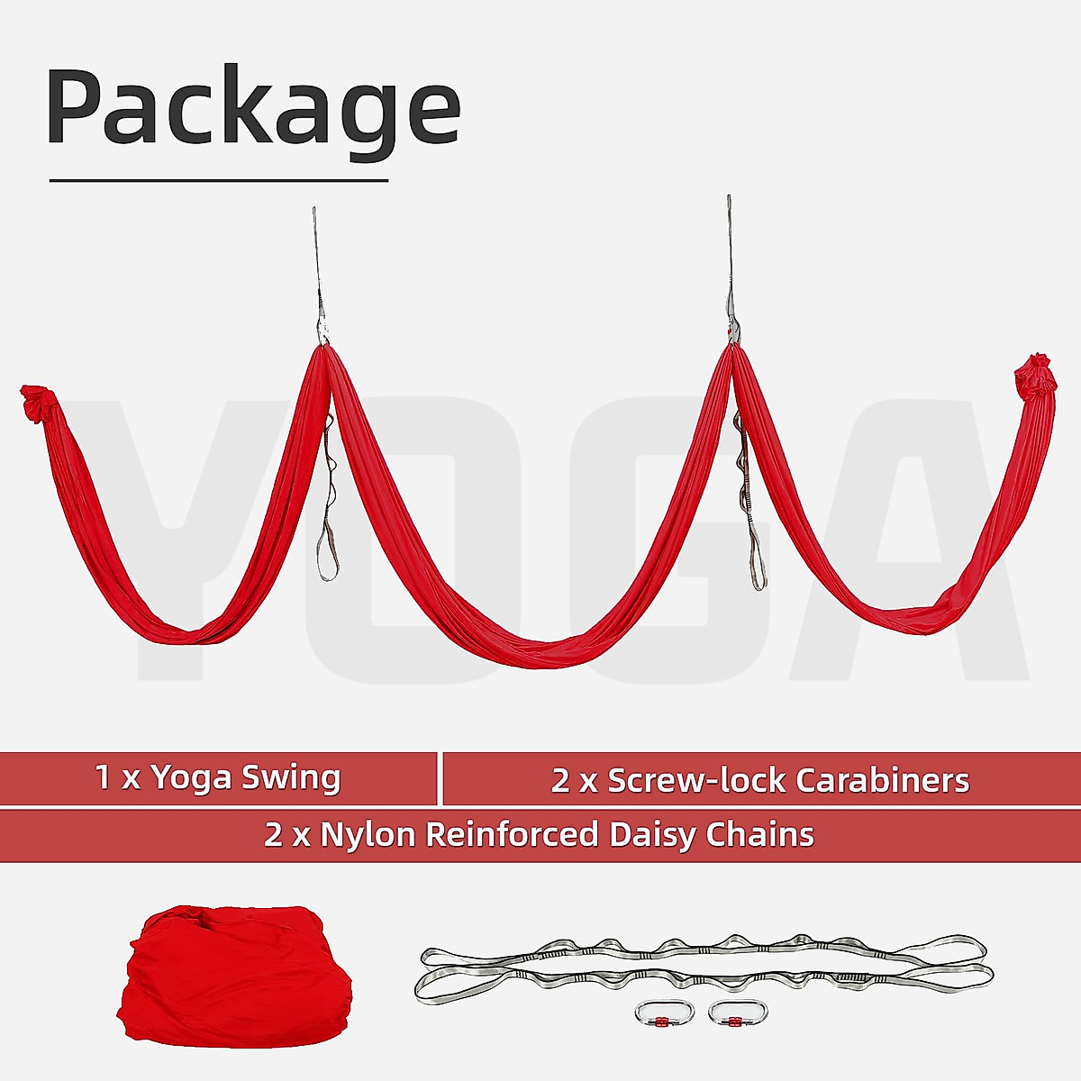 HECASA 6M Yoga Swing Silk Fabric Aerial Yoga Hammock Kit w/Daisy Chain O-Ring Red 6.56 Yards