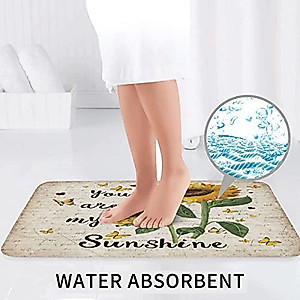 CILPIR Sunflower Shower Curtain Sets with Rugs 4PCS, You are My Sunshine Bathroom Curtains Shower Decor Set with Non-Slip Rug, Toilet Lid Cover and Bath Mat, Shower Curtain Sunflower with 12 Hooks