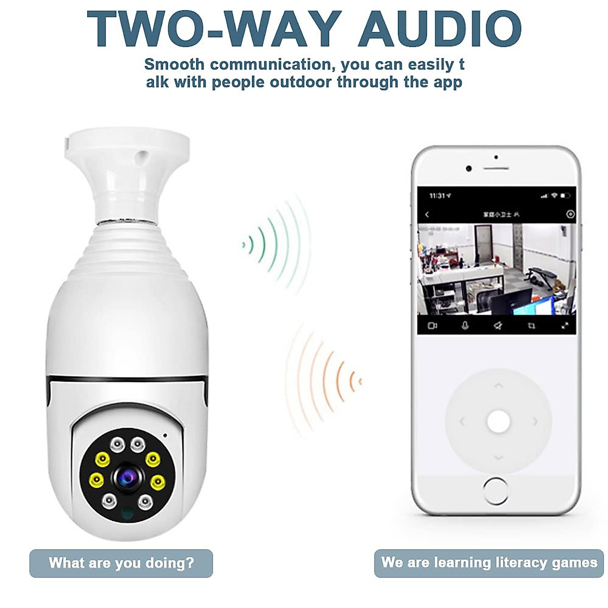 TONSAN Light Bulb Camera Security Camera, Home Cameras System with Human Motion Detection and Alarm , Wireless Bulb Camera 1080P 360 Degree Outdoor Indoor Panoramic Camera(2PCS)