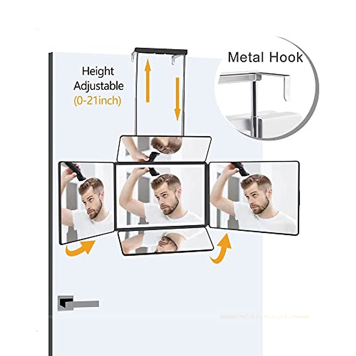 5 Way Mirror, Barber Mirror for Self Hair Cutting, 360° Mirror for Men Shaving, Makeup Mirror with Height Adjusta for Braiding Hair Styling Dye Hair for Women (Black)