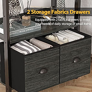 Furologee 5-Tier Bookshelf, Tall Bookcase with 2 Storage Drawers, Industrial Display Standing Shelf Units, Wood and Metal Storage Shelf for Living Room, Bedroom, Home Office, Black Oak