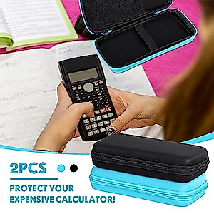 PerKoop 2 Pcs Hard Graphing Calculator Case Compatible with TI 84 Plus CE, 84 Plus, 83 Plus CE Black and Blue Calculators Storage Holder Bag Scientific Calculators Box for USB Cables Pens Ruler