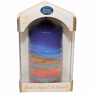Majestic Giftware SC-RBPS-B Safed Pillar Havdalah Candle, 2 by 4-Inch, Rainbow Blue