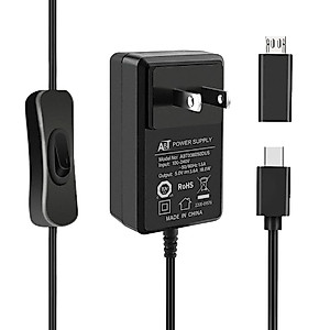 GeeekPi 18W 5V 3.6A Power Supply for Raspberry Pi 4/Orange Pi 5&5B, UL Listed Type C Power Supply with ON/Off Switch for Raspberry Pi 4 Model B 8GB/4GB/2GB/1GB, with a Micro USB Adapter for Pi 3B+/3B