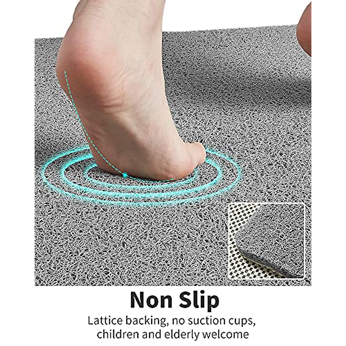 Non Slip Shower Mat, Comfortable Bath mat for Textured Surface,Quick Drying Easy Cleaning Shower Floor Mat for Wet Area,Without Suction Cups Grey 24 x 24
