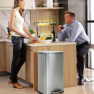 Kitchen Trash Can 13 Gallon Step Garbage Can Waste Bin Stainless Steel Trash Can Fingerprint-Proof Garbage Bins with Lid 50 L Large Capacity Step Waste Bins for Home Office Bathroom