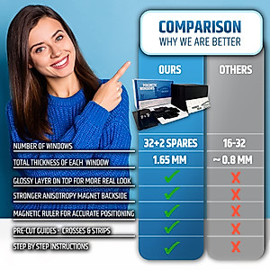Strong & Glossy Magnetic Garage Door Windows - Looks Like Real Window Panels/Faux Panes - Decorative Hardware Kit - Easy to Align & Will Never Fall (Upgraded Magnets) | Fits 2 Car Garage | 32pcs 4"X6