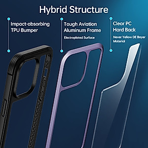 Meifigno Rainbow Series for iPhone 14 Pro Max Case with Aluminum Frame & 3X Shockproof Bumper & Clear Back, [3X Military Grade Drop Protection], Protective Phone Case iPhone 14 Pro Max, Lavender