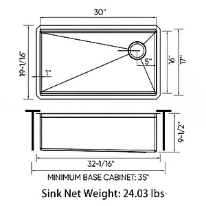 Sinber 32" x 19" x 10" Undermount Single Bowl Workstation Kitchen Sink with 16 Gauge 304 Stainless Steel Satin Finish 6 Accessories KSS0001S-OK