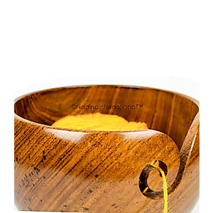Nagina International Dark Rich Deep Wood Crafted Premium Polished Yarn Storage Bowl with Spiral Yarn Dispenser