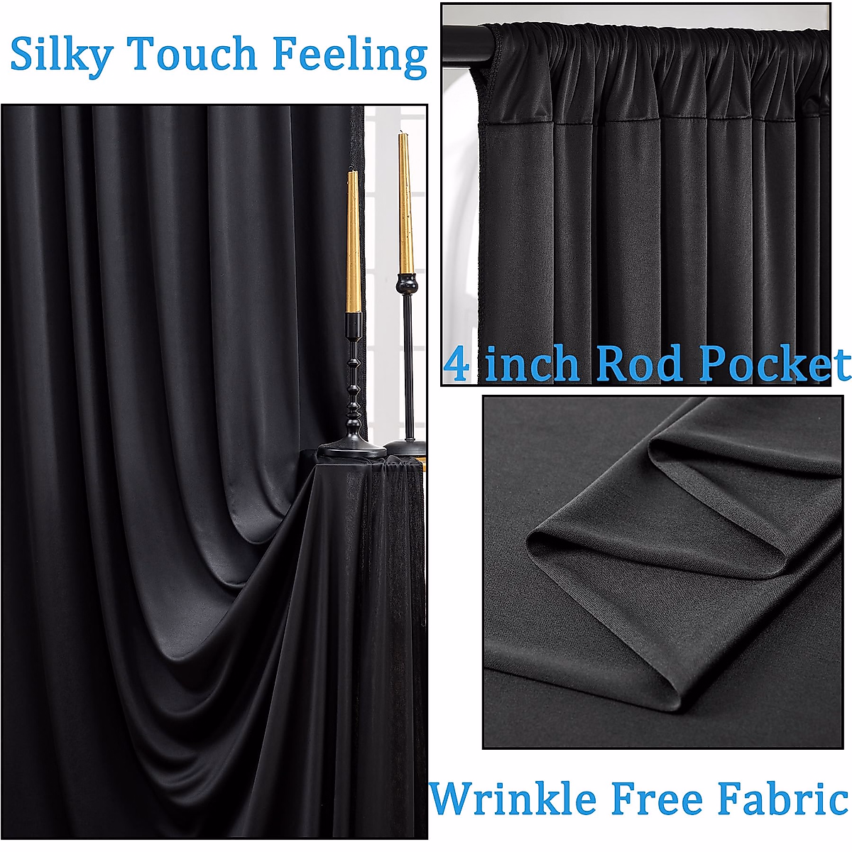 20ft x 10ft Wrinkle Free Black Backdrop Curtains for Parties, Polyester Photo Backdrop Drapes 4 Panels 5x10ft for Wedding Graduation Birthday Party Photography Background