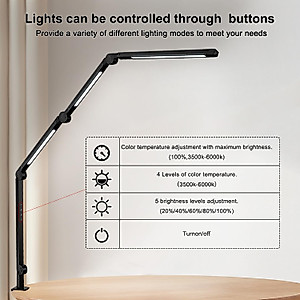 vimeepro LED Desk Lamp with Clamp Flexible 4 sections Swing Arm Three light sources desk light, 4 Color Modes & 5 Brightness, Eye Caring Led table light with Memory Function for table lamps for office