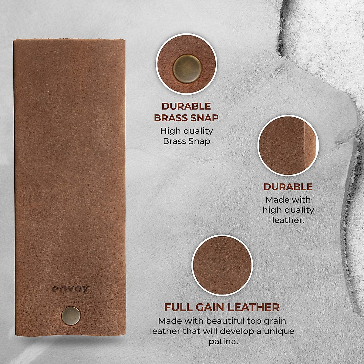 Envoy Leather Skillet Handle Cover | Rustic Handle Cover for Cast Iron with Minimalist Design for Easy Insertion and Removal | Leather Potholder Cover | Made in The USA | Chocolate