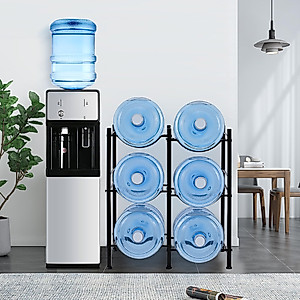 Klvied 5 Gallon Water Jug Holder, 3 Tier Water Jug Rack, Water Jug Stand for 5 Gal Water Bottle, Water Jug Stand, Heavy Duty Water Gallon Holder for 6 Bottles with Lifter and 5 Gallon Water Jug Cap