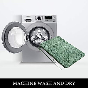 MIULEE Set of 2 Bathroom mats and Toilet Rugs, 20''x30''+20''x30''+20''x24''(U-Shaped), Non Slip Soft Rugs for Bath Tub Shower, Green