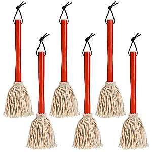 Hedume 6 Pack 12" BBQ Sauce Basting Mops, Roasting or Grilling Basting Mop, Cotton Fiber Head and Hardwood Handle, Grill Basting Mop for Barbeque, Marinade, Smoking Steak or Glazing