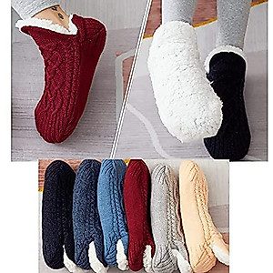 TTXS Indoor Floor Non-Slip Thermal Socks,Woven and Velvet Indoor Socks Slippers,Women Winter Non-Slip House Slipper Socks Thermal Socks Winter (Black,9.5-10.5)