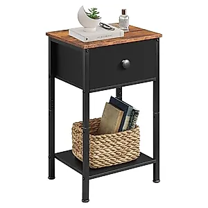 WLIVE Nightstand, Bedside Table with Adjustable Wooden Drawer, 2-Tier Night Stands for Couch, Bed, Sofa, End Table Side Table for Bedroom, Living Room, Black (1 Pack)