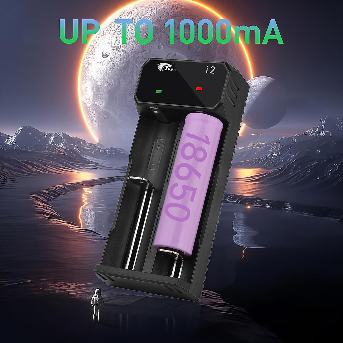 IMREN 18650 Battery Charger,3.7V Battery Charger for 3.7 Volt Li-ion 18650 18350 18500 16340 14500 20700 21700 26650 Battery,1A Fast 18650 Charger (2 Bay)