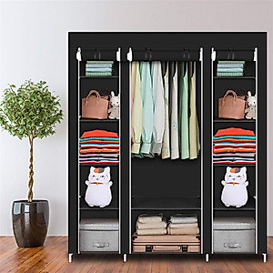 Homemain Wardrobe Storage Closet Clothes Portable Closet Large Wardrobe Closet Clothes Organizer Portable Closet Organizer Shelf Standing Closet with 9 Shelves, 1 Clothes Hanging Rails
