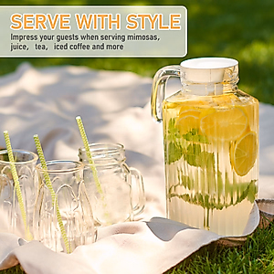 Gejoy 4 Pieces 60 oz Glass Pitcher with Lid Fridge Pitcher Juice Pitcher Glass Water Pitcher Beverage Drink Containers Jug for Fridge Iced Tea Lemonade Milk Cocktails Cold