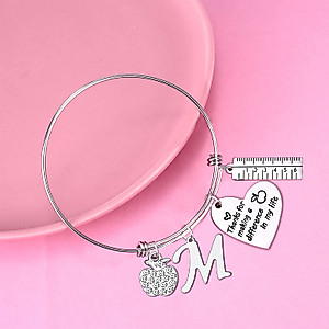 Nzztont Teacher Gifts for Women Teacher Initial Bangle Bracelet Teacher Appreciation Gifts thank You Gifts for Teachers (M)